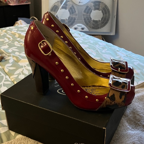 naughty monkey | Shoes | Naughty Monkey Red And Brown Heels With Buckle ...